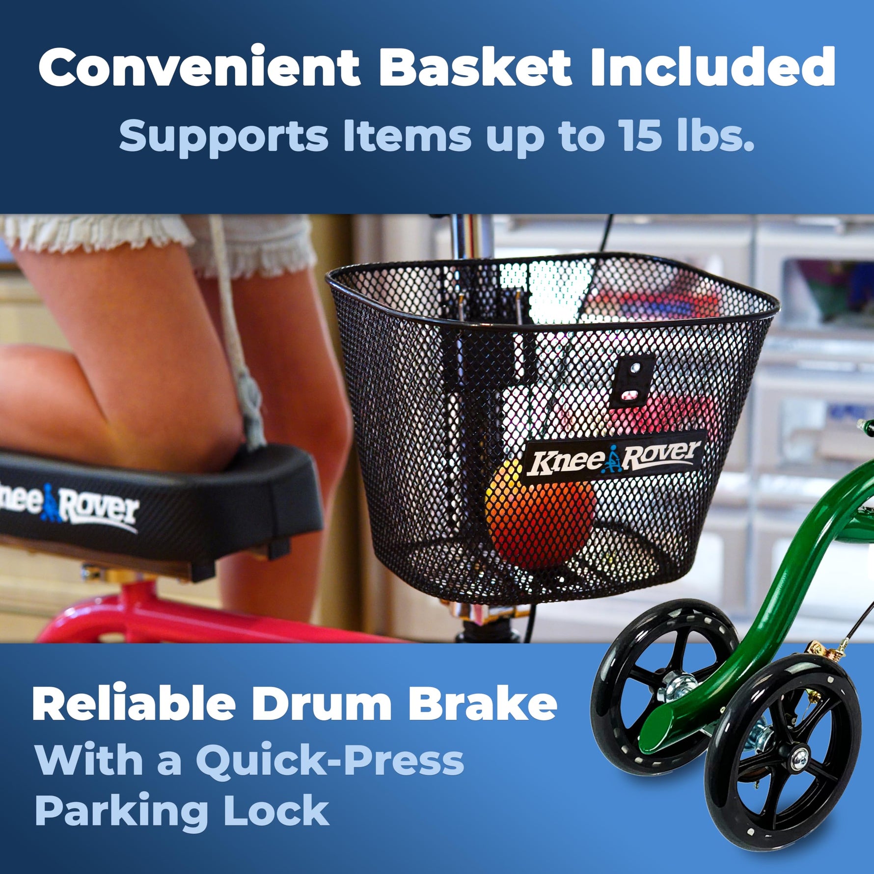 KneeRover Steerable Knee Scooter Knee Walker in Green