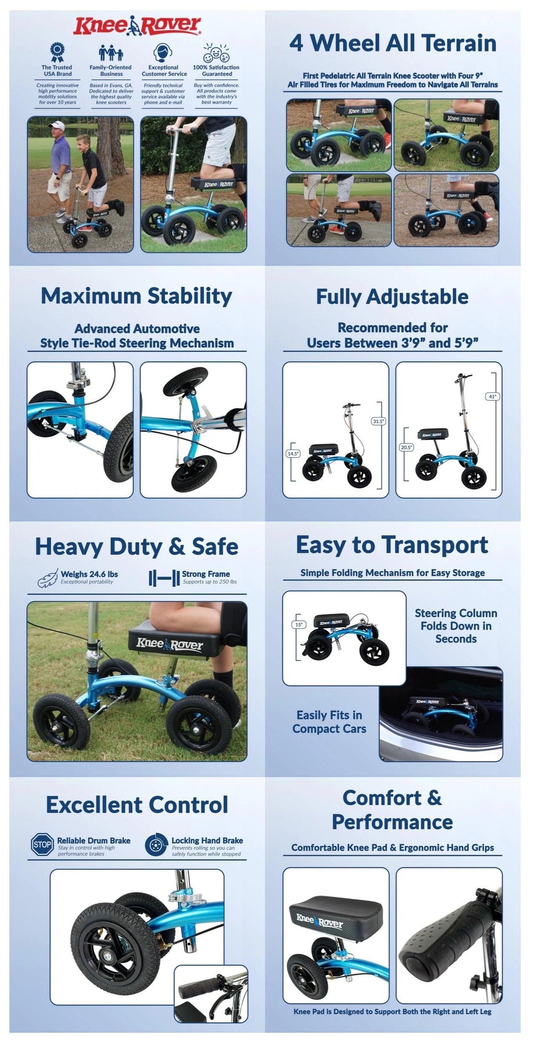 KneeRover® Quad Jr - All Terrain Knee Walker In Metallic Blue - Open B